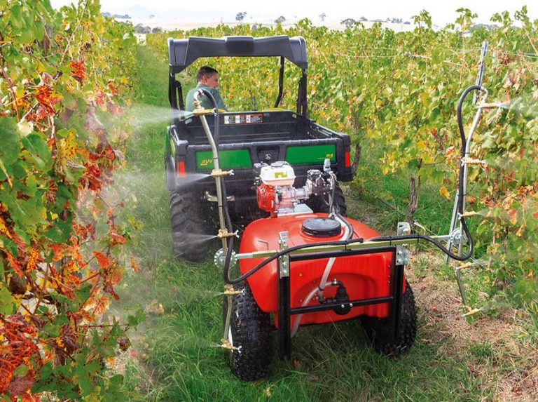 Silvan 300 litre lightfoot vineboom can be towed by small utility ...